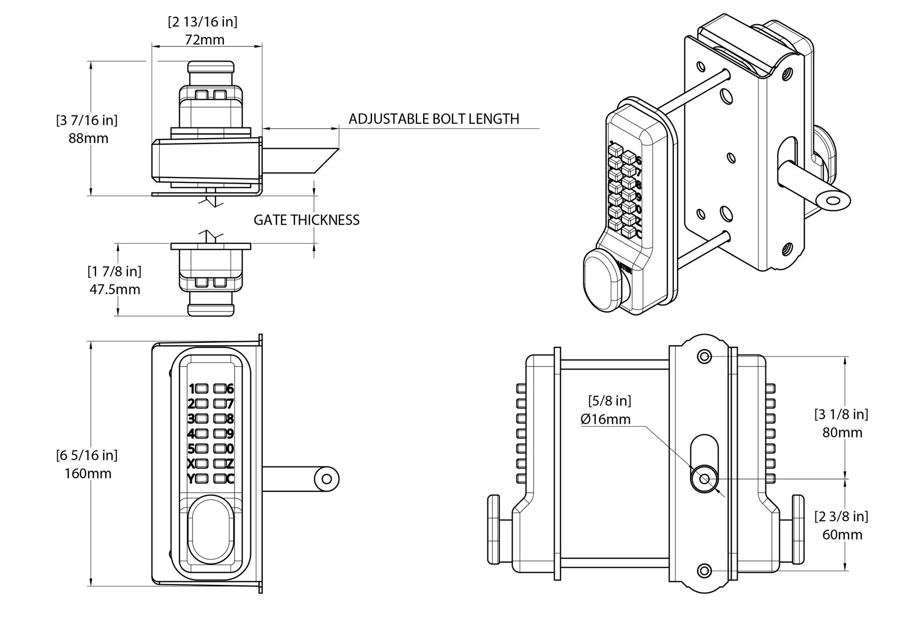 Gatemaster Superlock Surface Digital Double Sided Timber Gate Lock (BDGW)